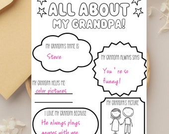 All About My Grandpa Printable, Personalized Gift for Grandpa, Grandpa ...