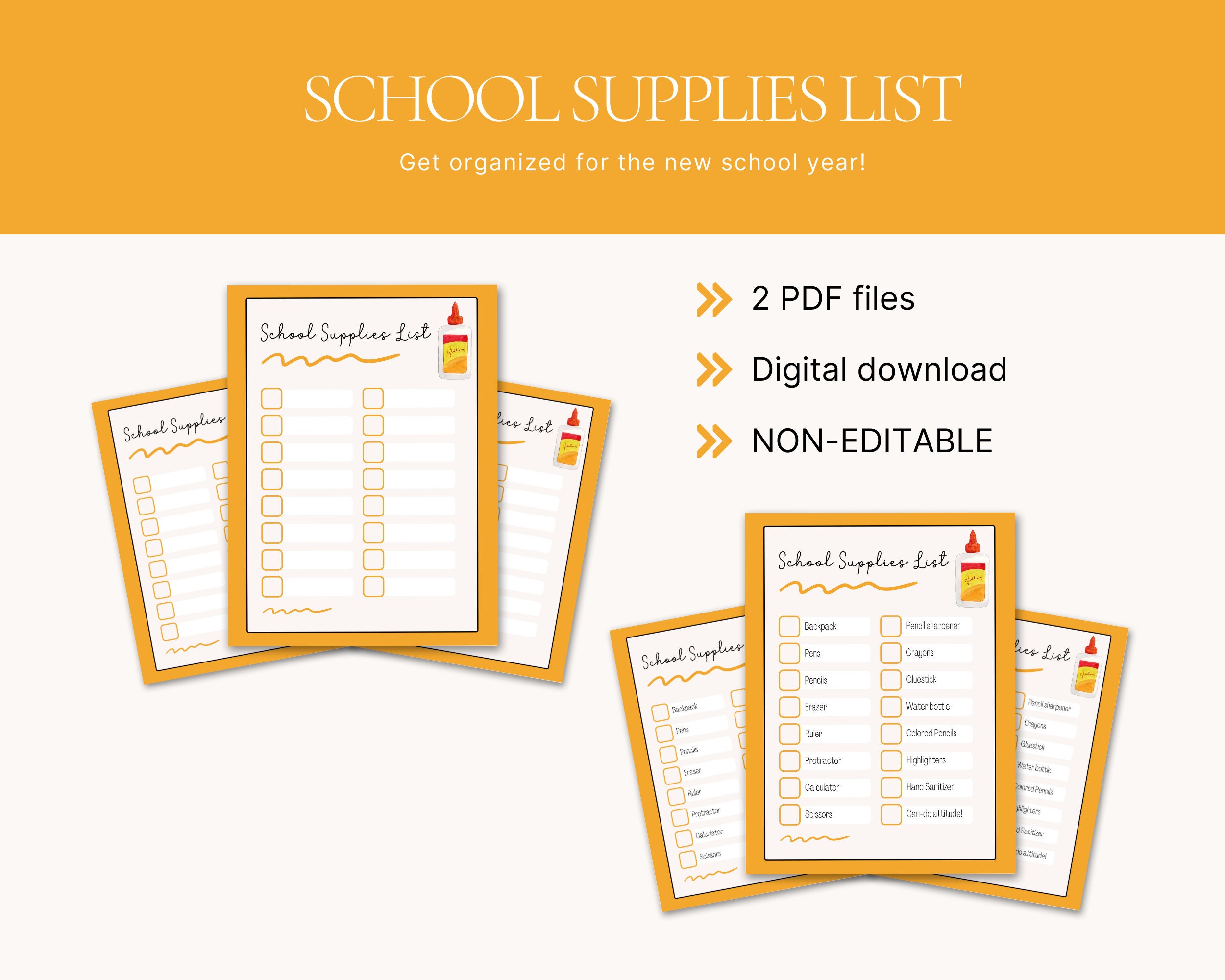 Printable Back to School Supply List: Blank & Pre-filled (PDF) - Etsy