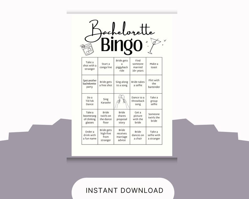 Bachelorette Bingo, Printable Bachelorette Party Game, Bachelorette Party, Clean Bachelorette ...