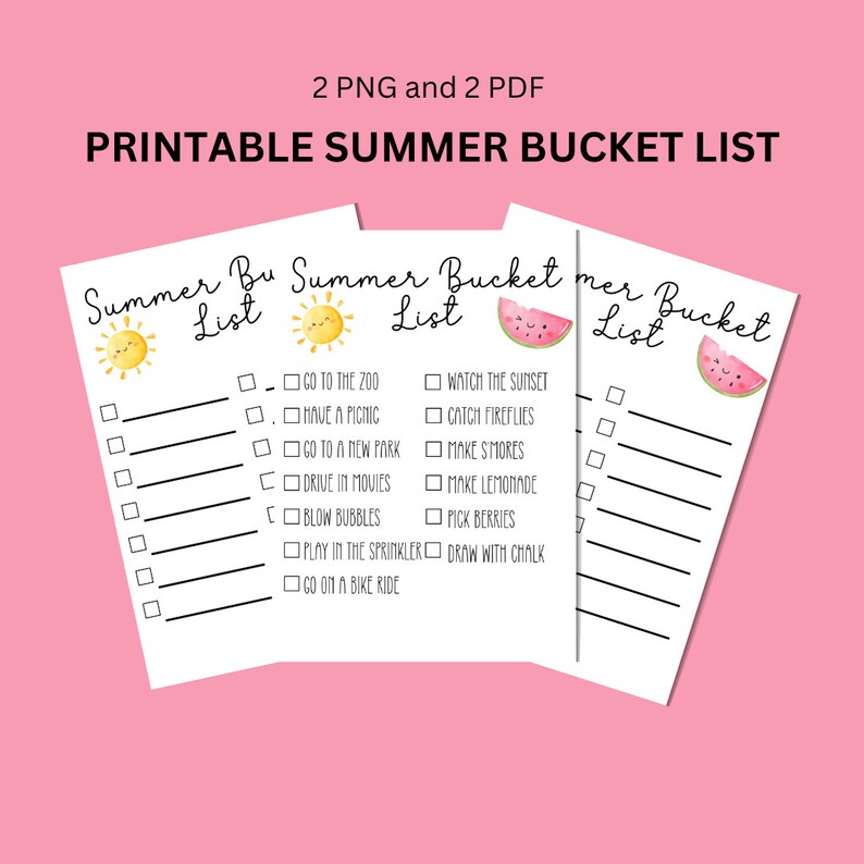 Summer Bucket List, Blank and Pre-filled Summer Bucket List Printable ...