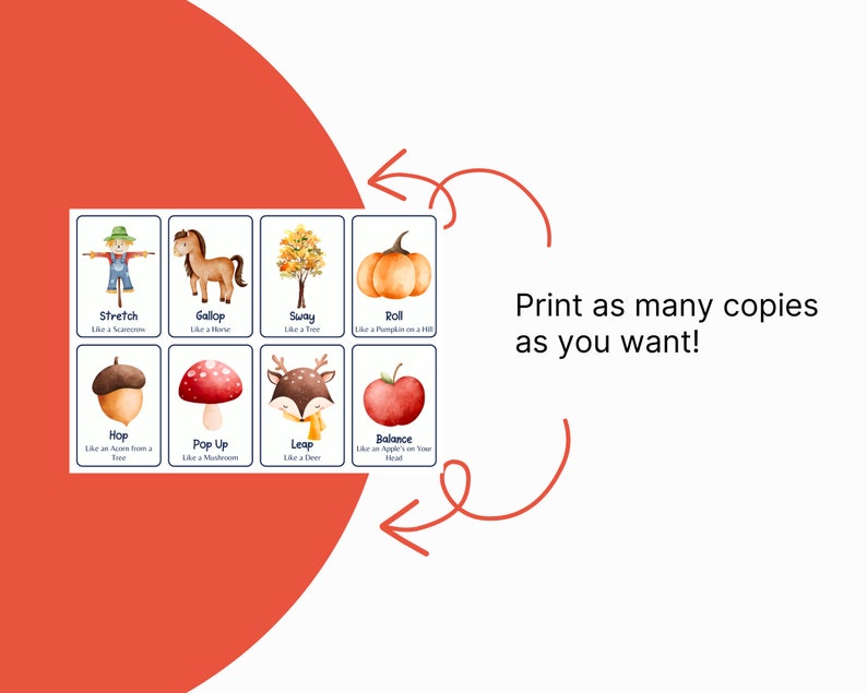 Movement Cards, Gross Motor Skills, Kids Movement Cards, Fall Themed ...
