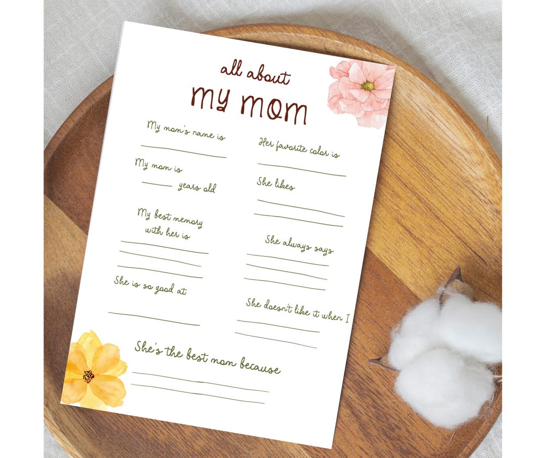 All About My Mom Printable, Digital Download for Mother's Day ...