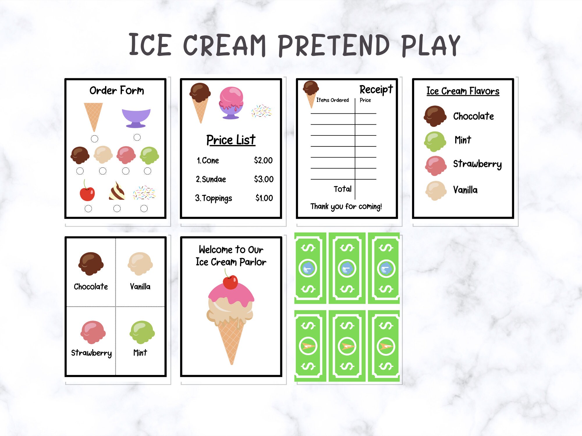 Pretend Play Ice Cream Parlor Printable Bundle With Shop Items and ...