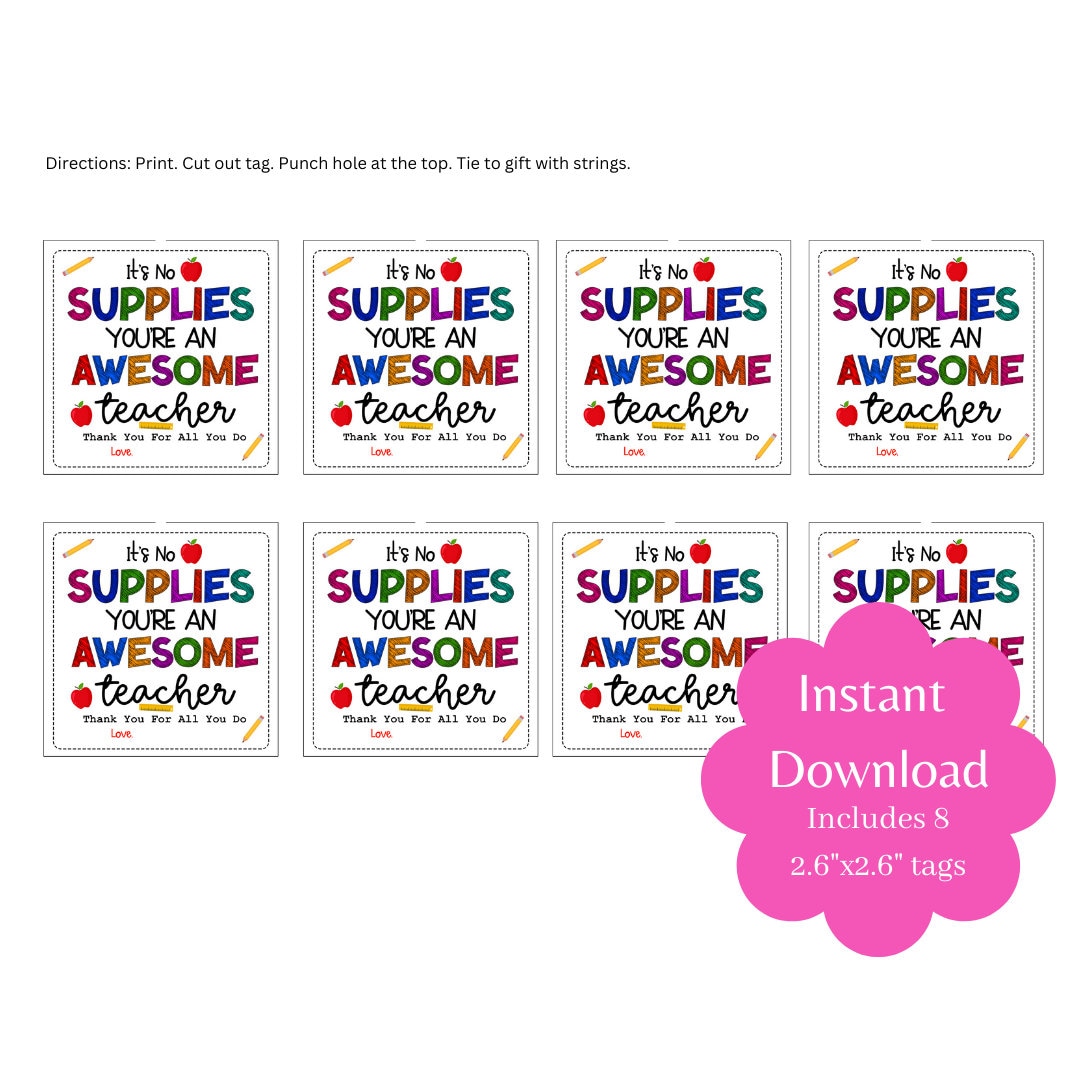End of Year Teacher Printable Gift Tag, Digital Download Gift Tags for ...