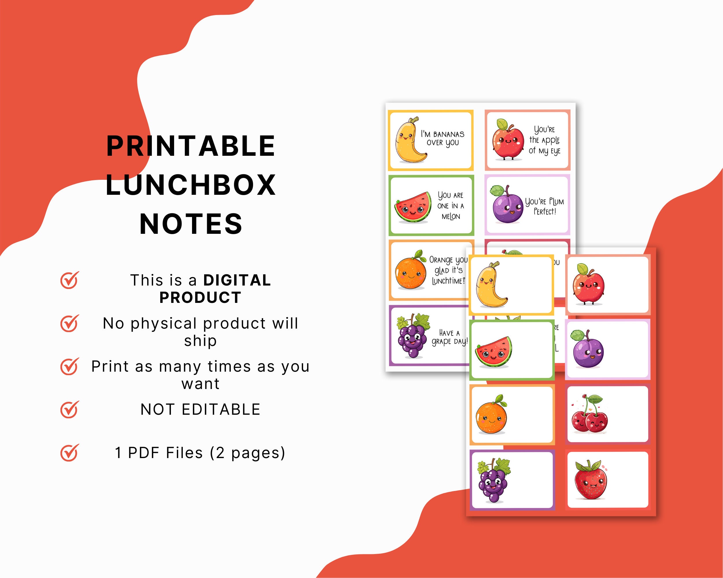 Printable Lunchbox Notes, Kids Lunchbox Notes, Digital Download ...