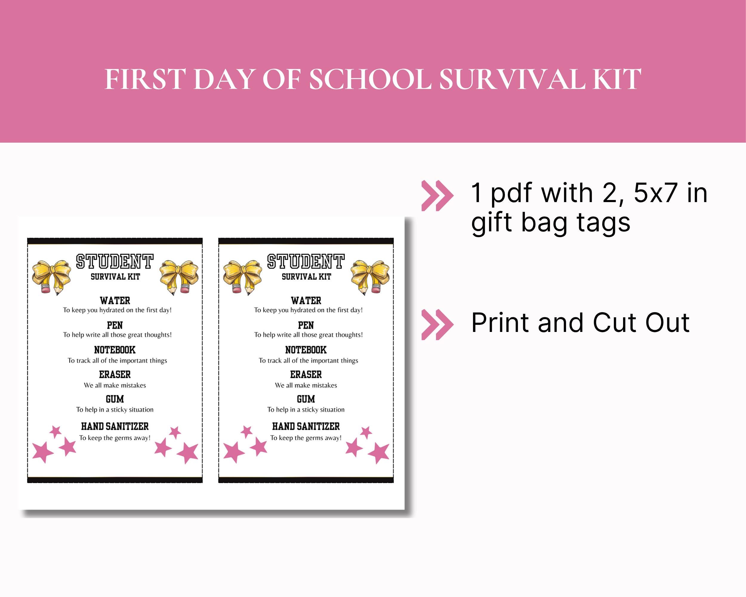 Back to School Survival Kit Printable: Student Gift Tags (PDF Download ...