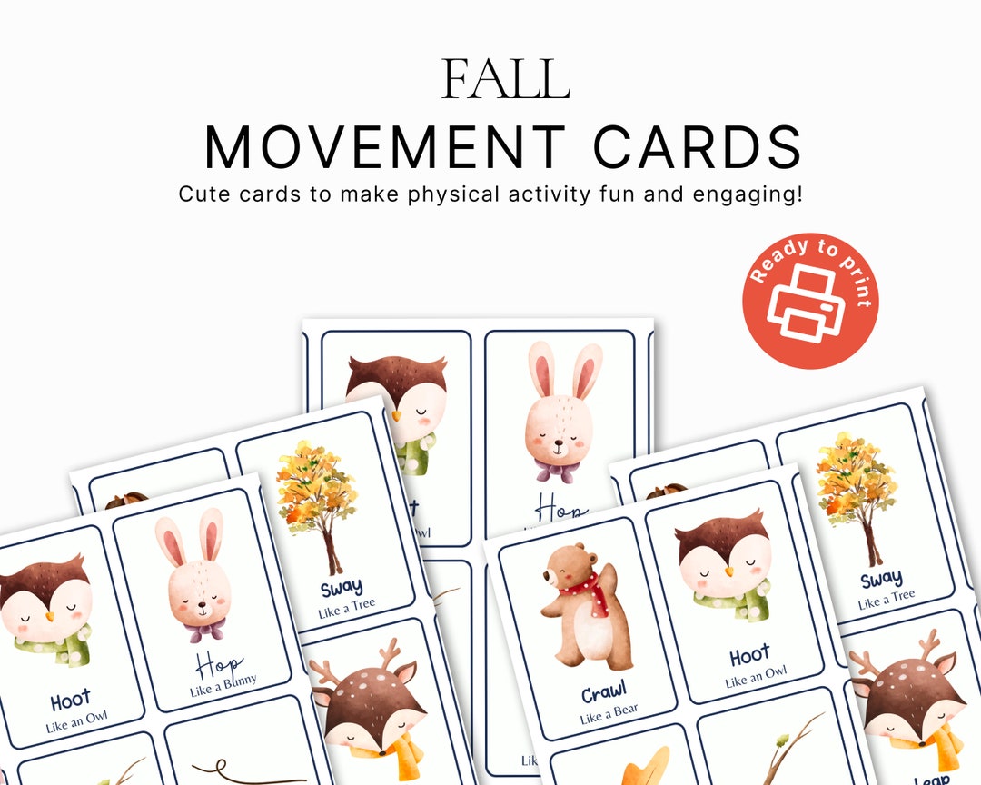 Movement Cards, Gross Motor Skills, Kids Movement Cards, Fall Themed ...