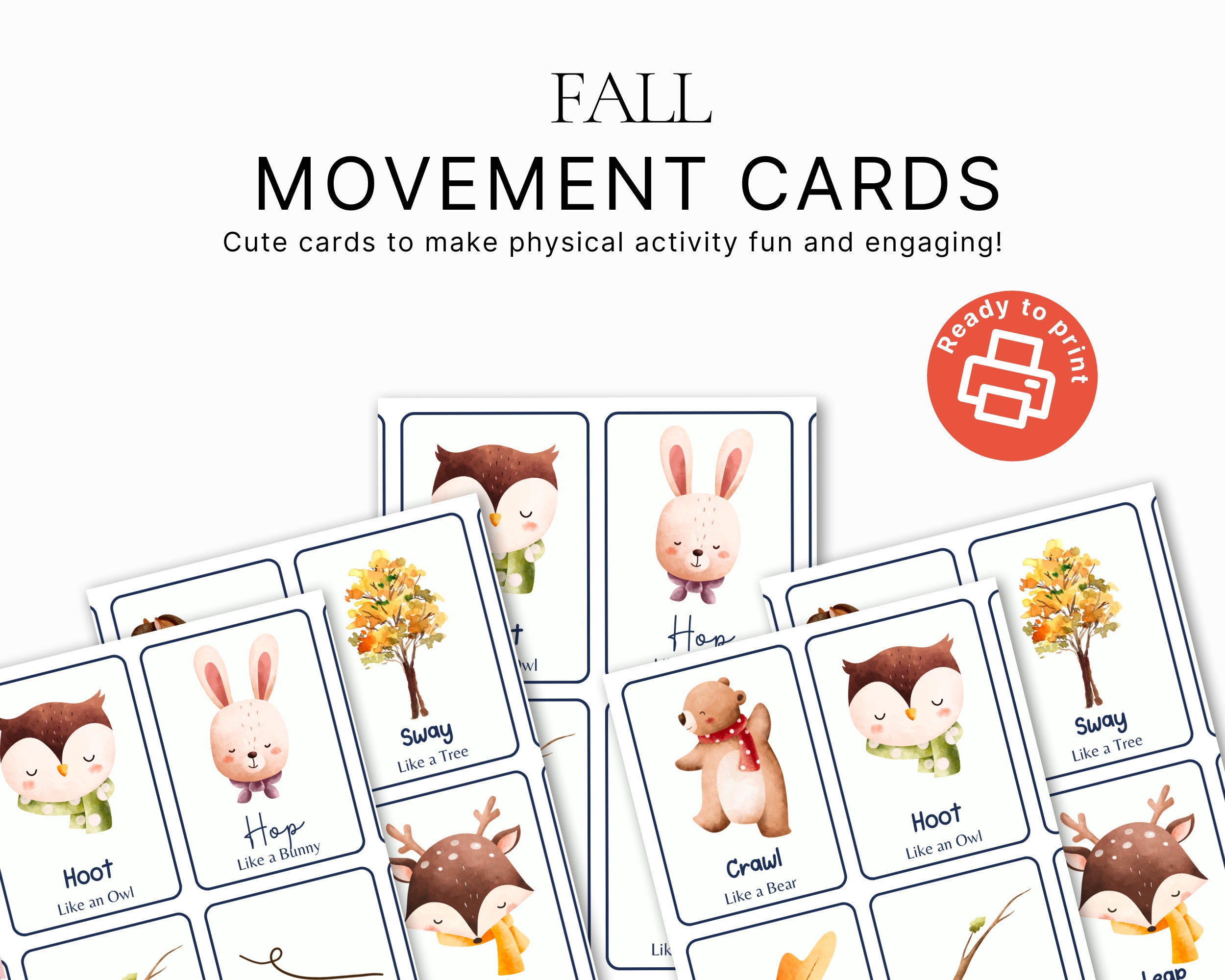 Movement Cards, Gross Motor Skills, Kids Movement Cards, Fall Themed ...