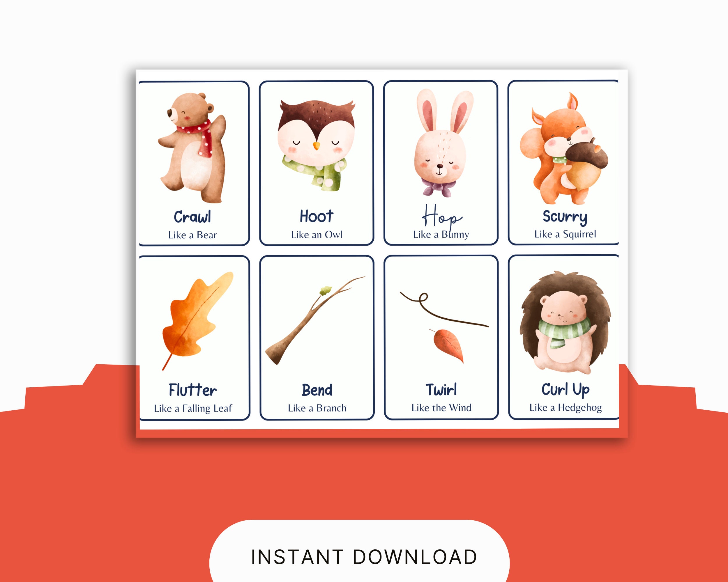 Movement Cards, Gross Motor Skills, Kids Movement Cards, Fall Themed ...