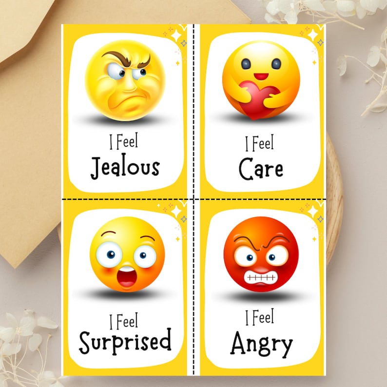 Emotions Flashcards, Printable Flashcards Emotions, Emoji Emotions, Emotional Emojis - Etsy