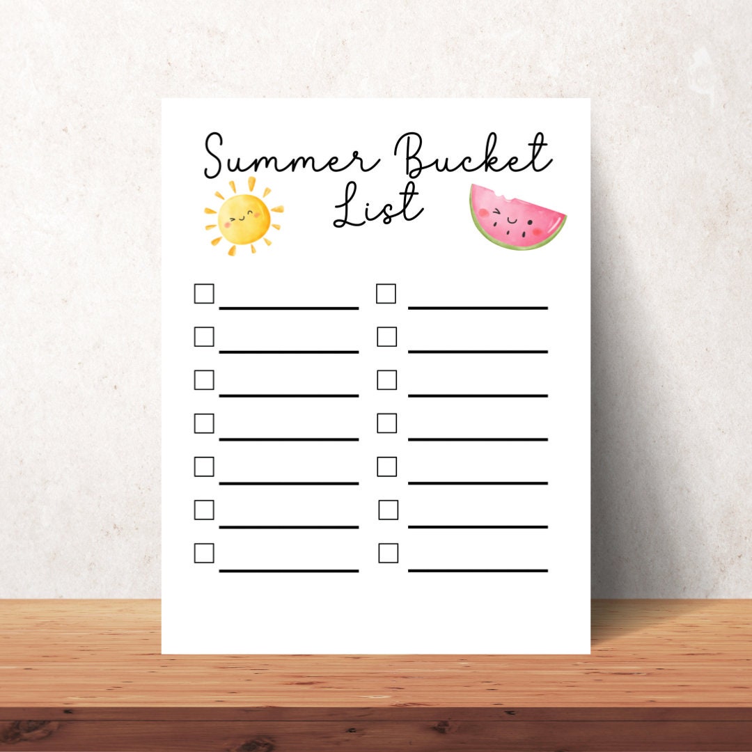 Summer Bucket List, Blank and Pre-filled Summer Bucket List Printable ...