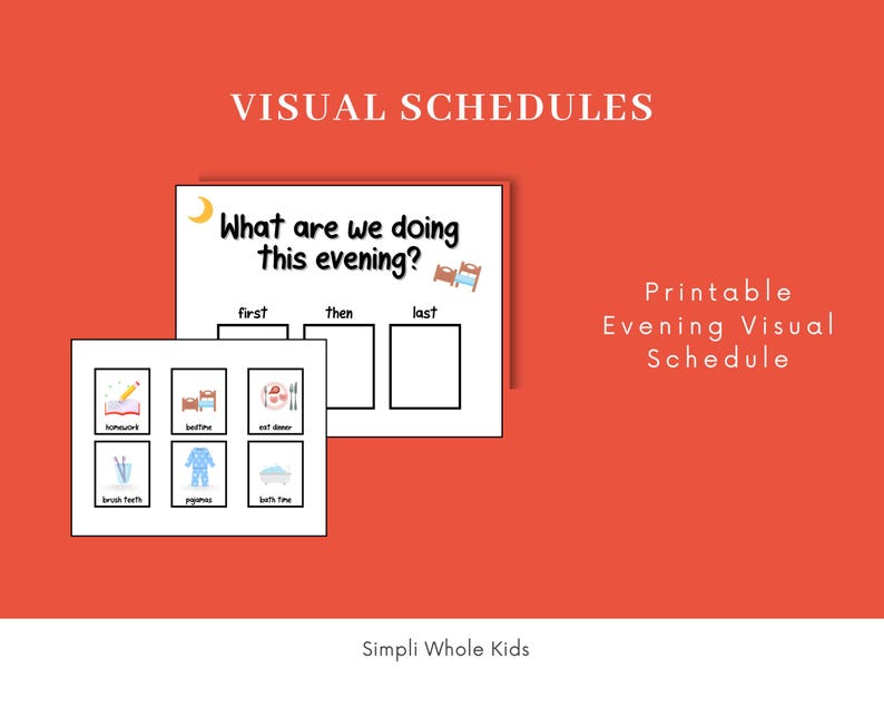 Kids Evening Visual Schedule: First, Then, Last Routine (digital ...