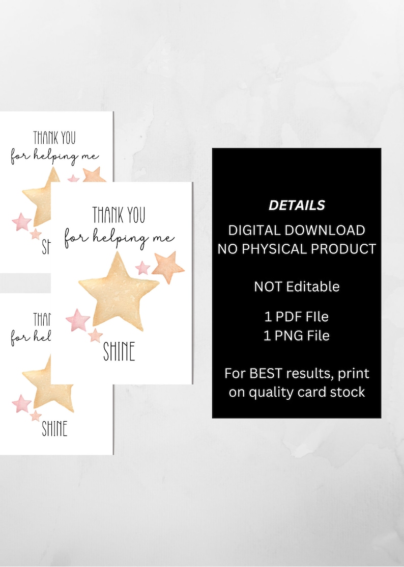 Teacher Thank You Card: Star Design (digital Download) - Etsy