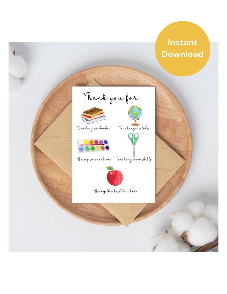 Downloadable Teacher Gift, Teacher Thank You Card, Digital Download ...