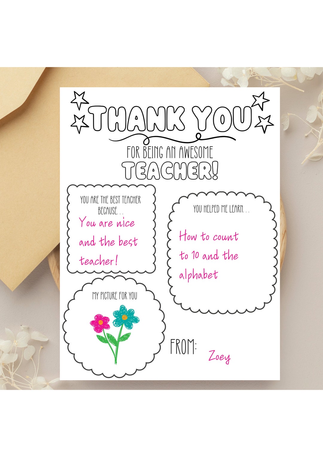 All About My Teacher, Downloadable Teacher Gift, Summer Teacher Gift ...
