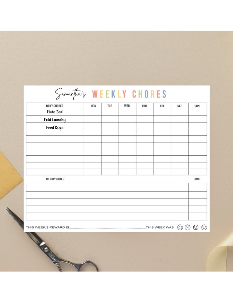 Kids Weekly Chore Chart: Printable Routine, Customizable (digital ...