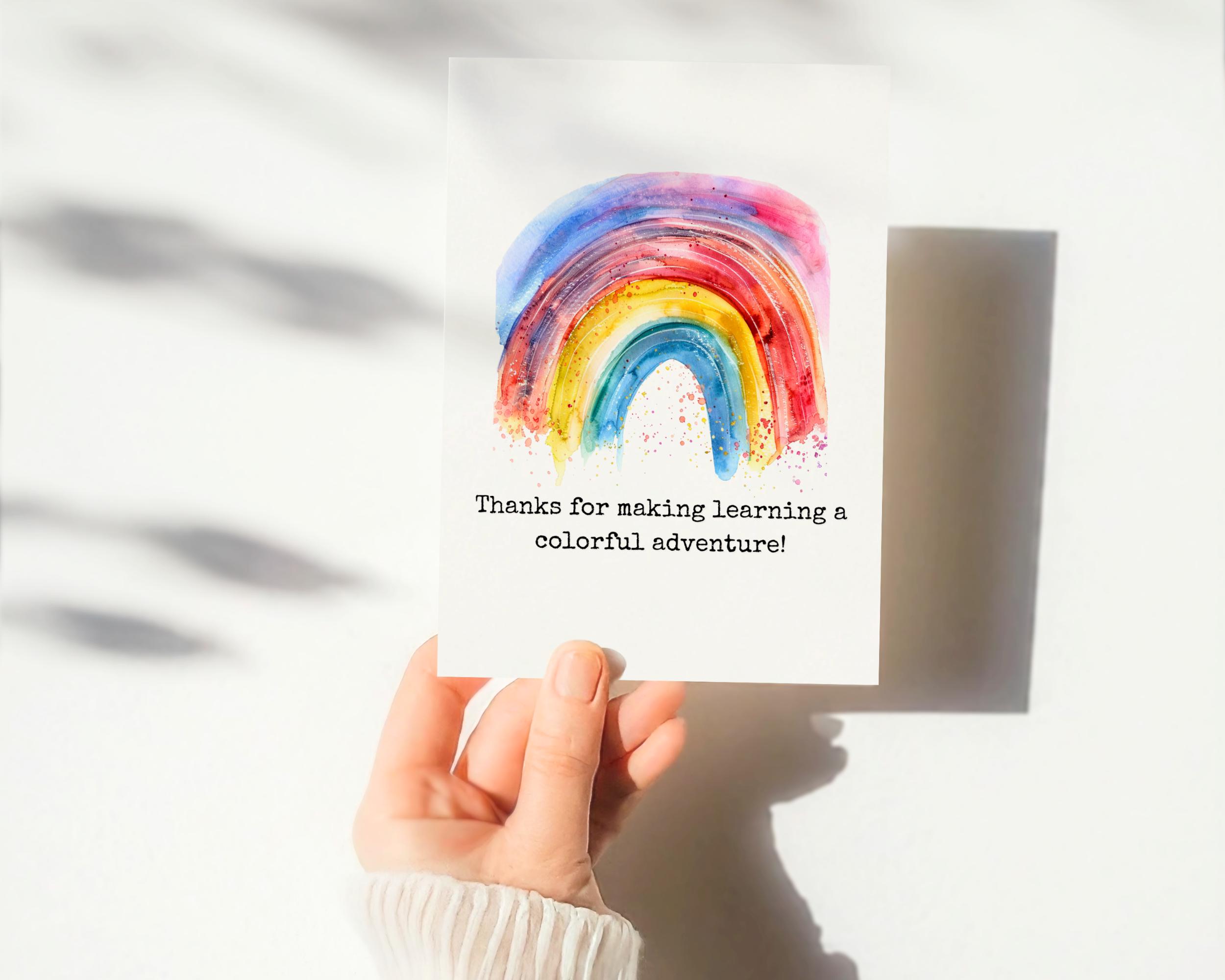 Watercolor Rainbow Teacher Thank You Card: Printable Appreciation Gift ...