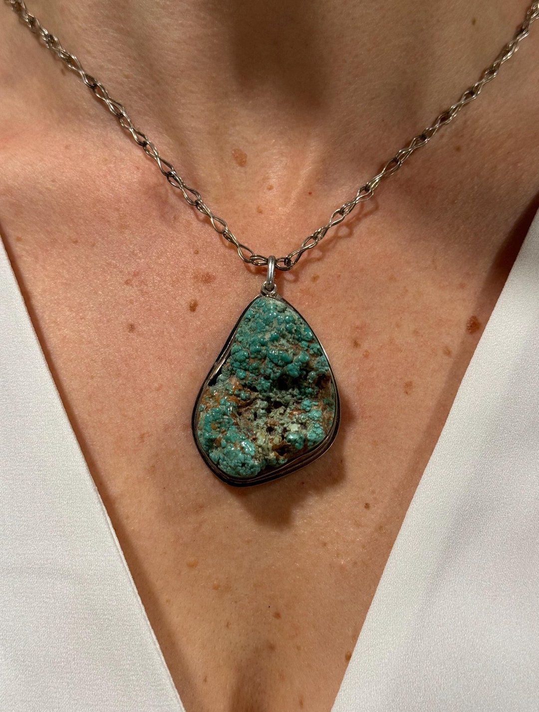 Unique Vintage Fox Turquoise Nugget Pendant in Sterling Silver - Etsy