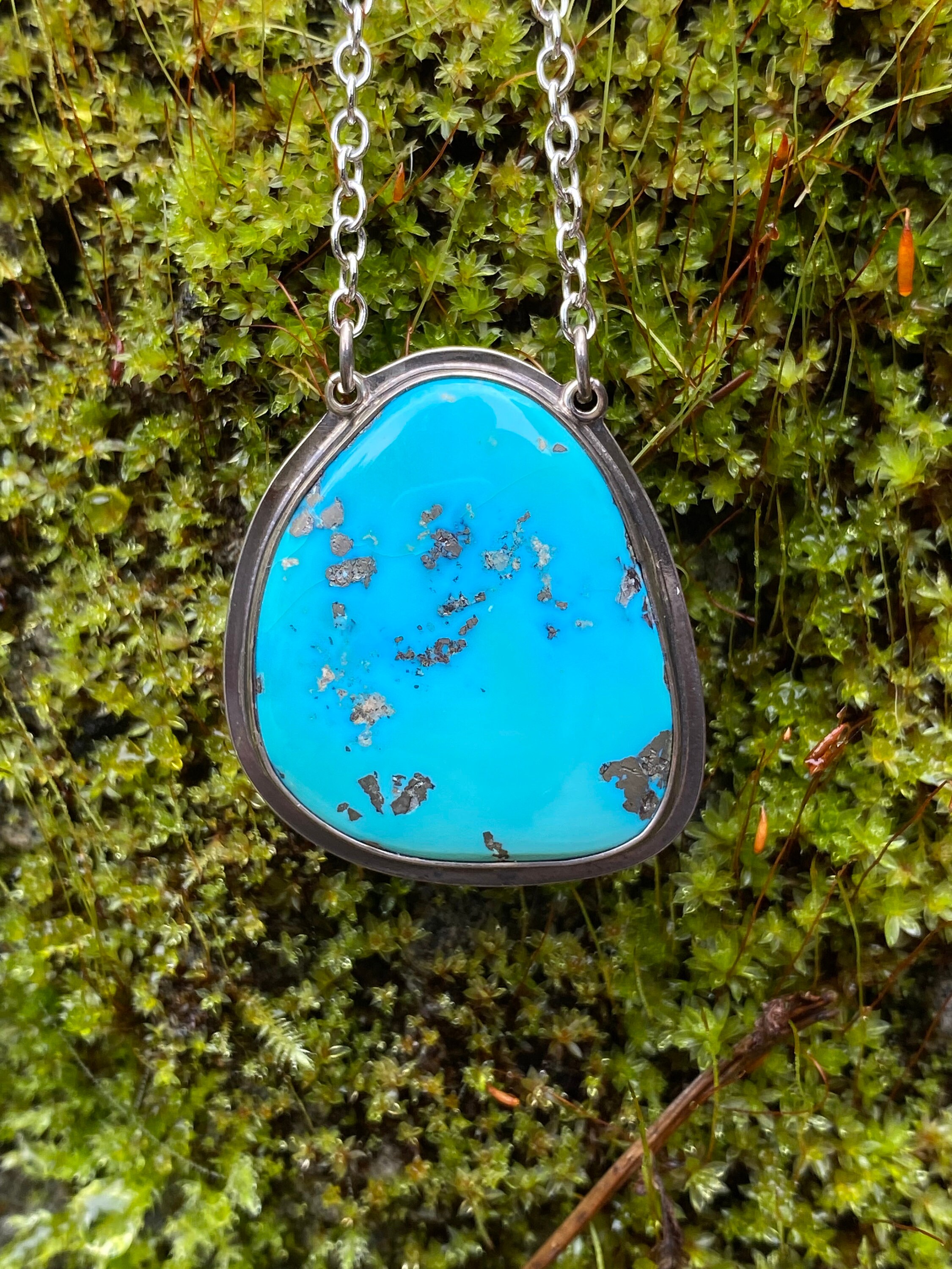 Vintage Cloud Mountain Turquoise With Pyrite & Sterling Silver Pendant ...