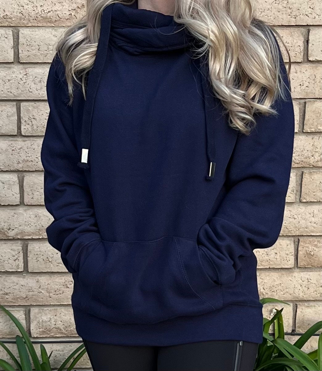 Unisex Cowl Cross Neck Hoodie With Thick Drawstrings Multiple Colors ...