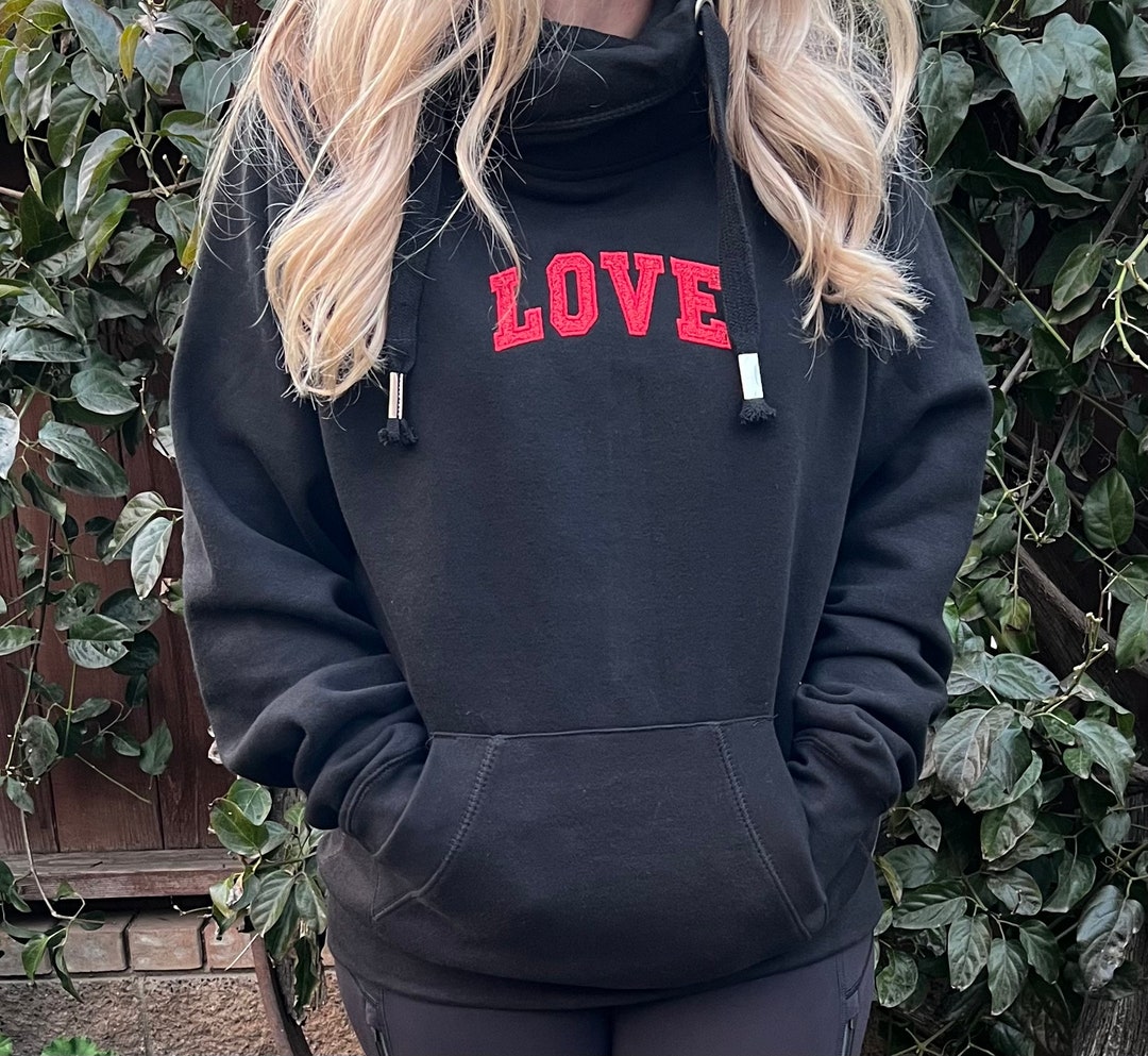 Love Glitter Appliqued Cross Neck Hoodie With Thick Drawstrings - Etsy