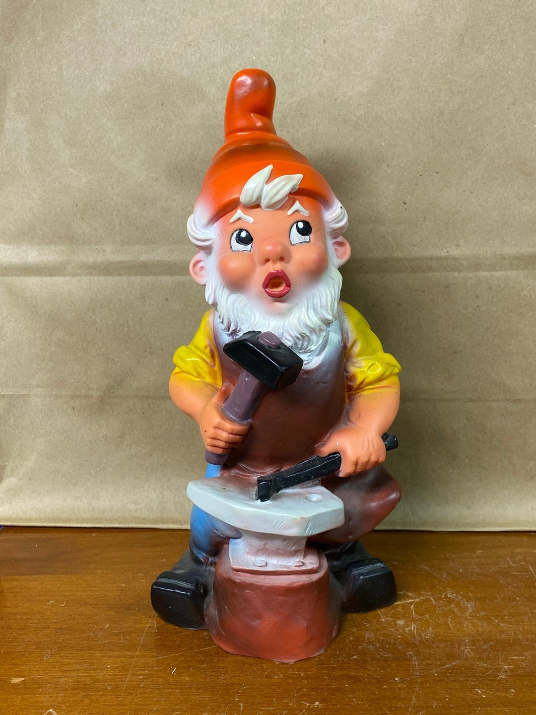 Rare Vintage Gotz Gnome Dwarf Imp Blacksmith Fairytale German Plastic ...