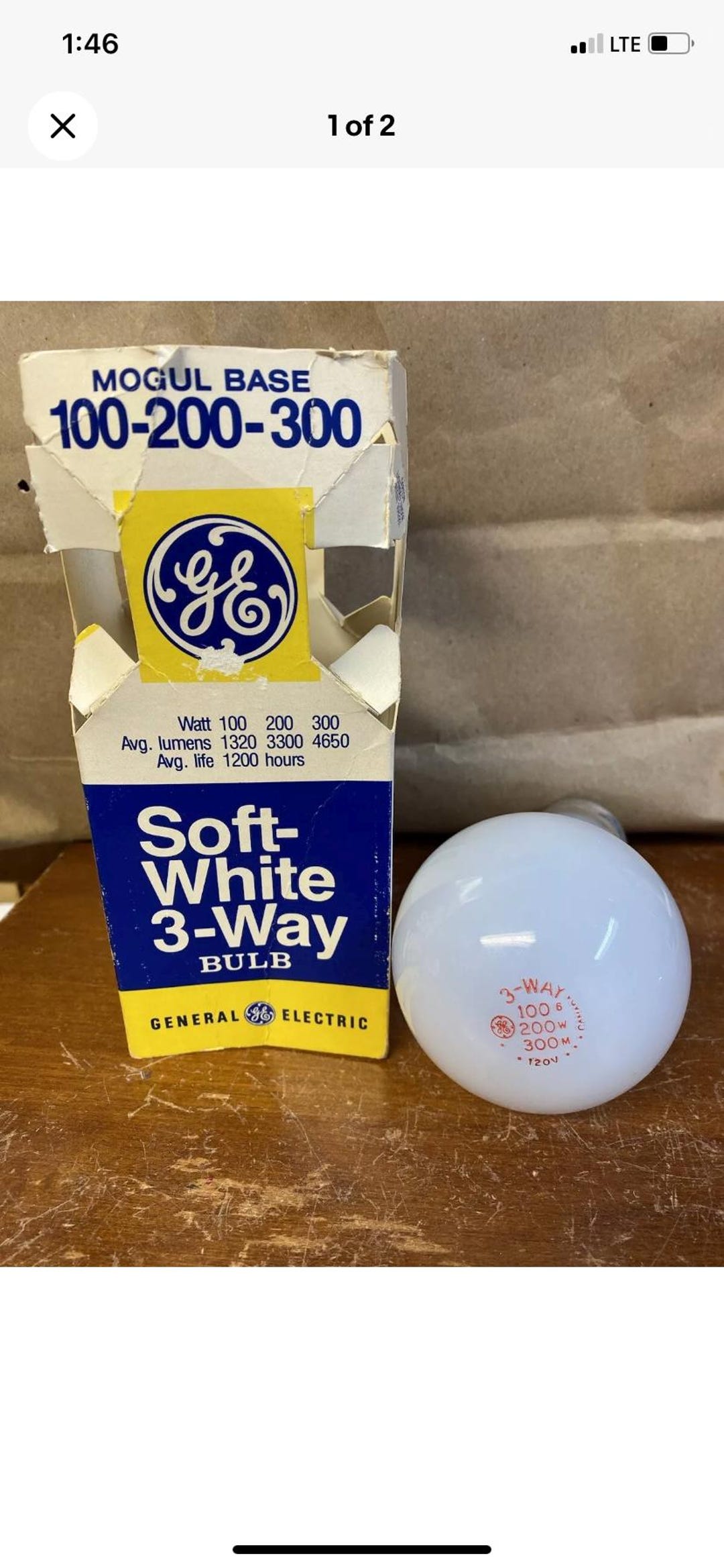 Vintage NOS GE Soft White 100/200/300 Watt 3 Way Mogul Base Light Bulb ...