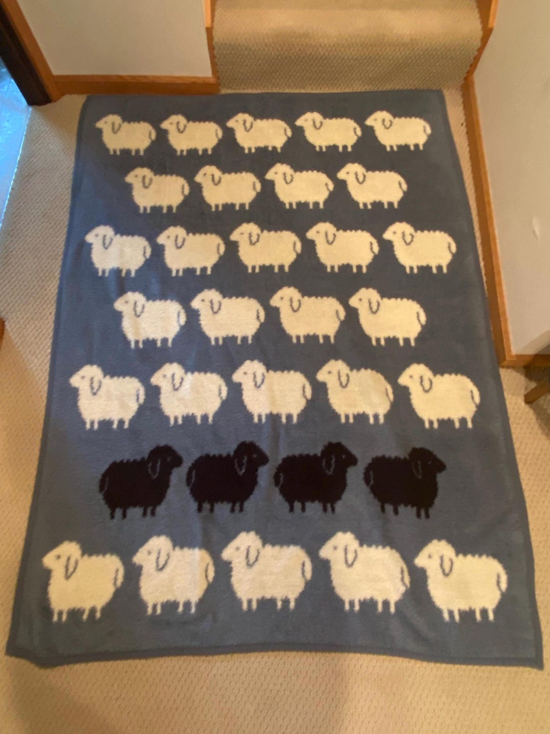 Vintage Crown Craft Vuteks Black Sheep Blanket 54x74 Acrylic Reversible ...