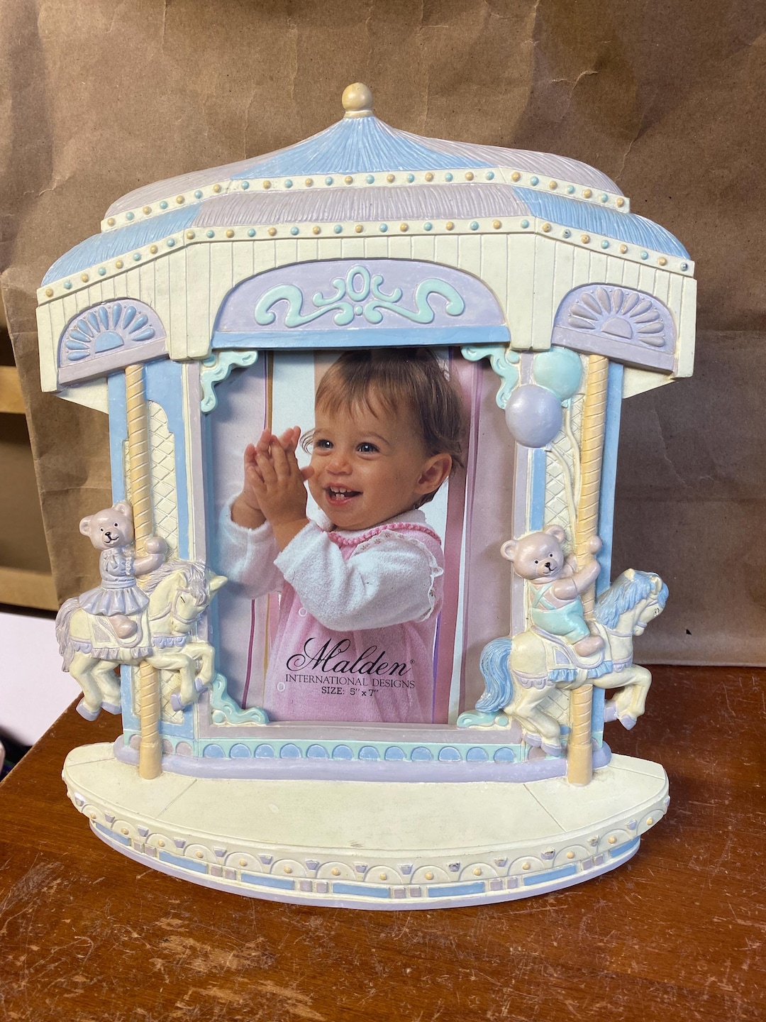 Vintage Carousel Horse Teddy Bear Photo Frame 5x7” Photo Malden Design ...