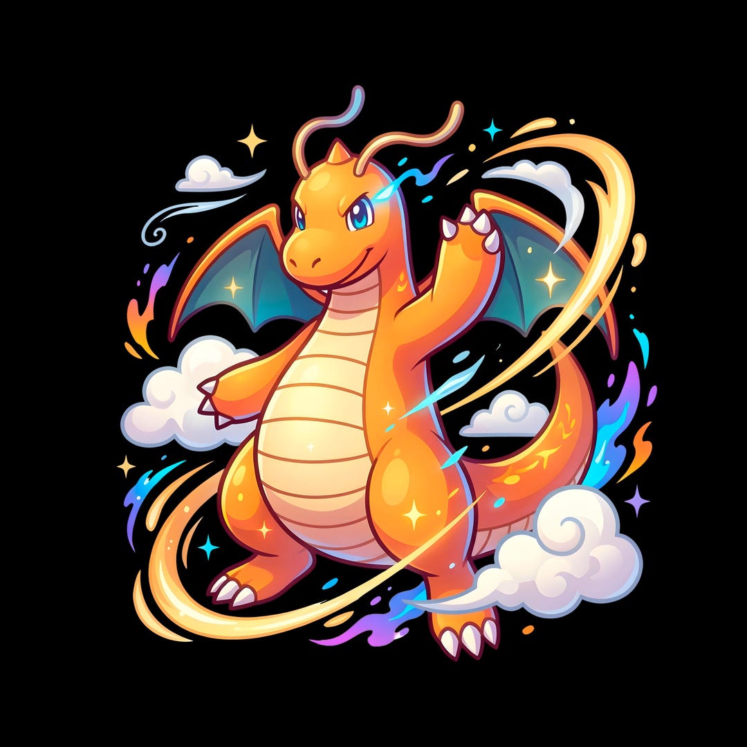 Pokemon Dragonite Clipart SVG ,cute Orange Dragon PNG, Instant Digital ...