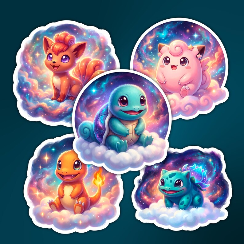 Cute Pokemon Galaxy Sticker Bundle SVG PNG, Dreamy Cloud Pokémon Art ...