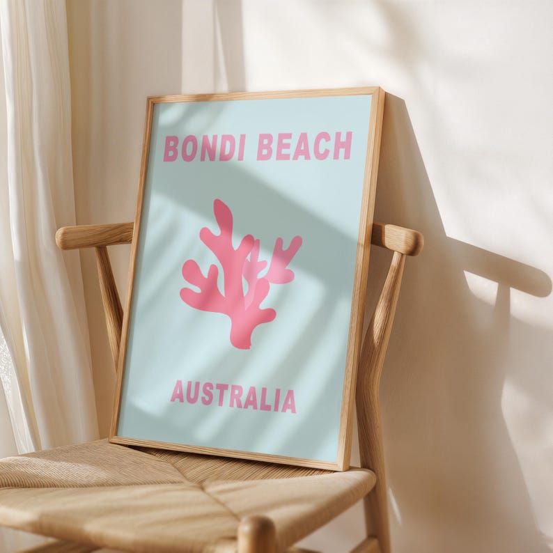 Bondi Beach Poster, Famous Places Poster, Preppy Travel Poster, Pastel ...