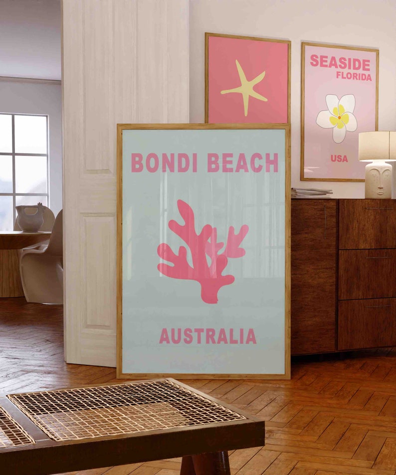 Bondi Beach Poster, Famous Places Poster, Preppy Travel Poster, Pastel ...