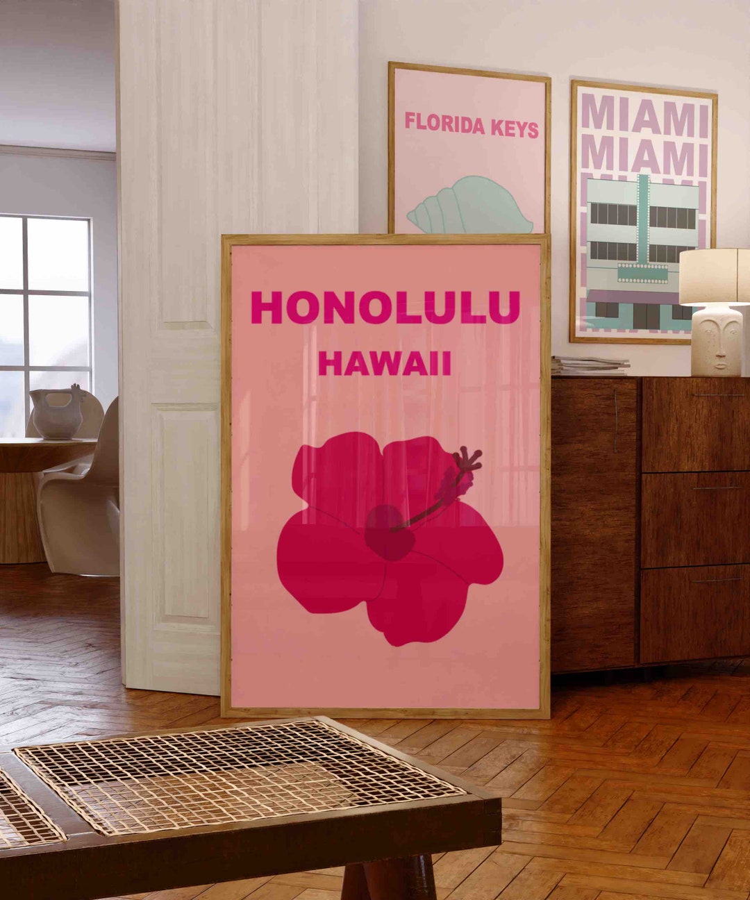 Honolulu Poster, Famous Places Poster, Preppy Travel Poster, Pastel ...