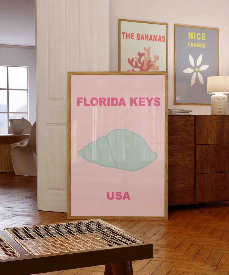 Florida Keys Poster, Famous Places Poster, Preppy Travel Poster, Pastel ...
