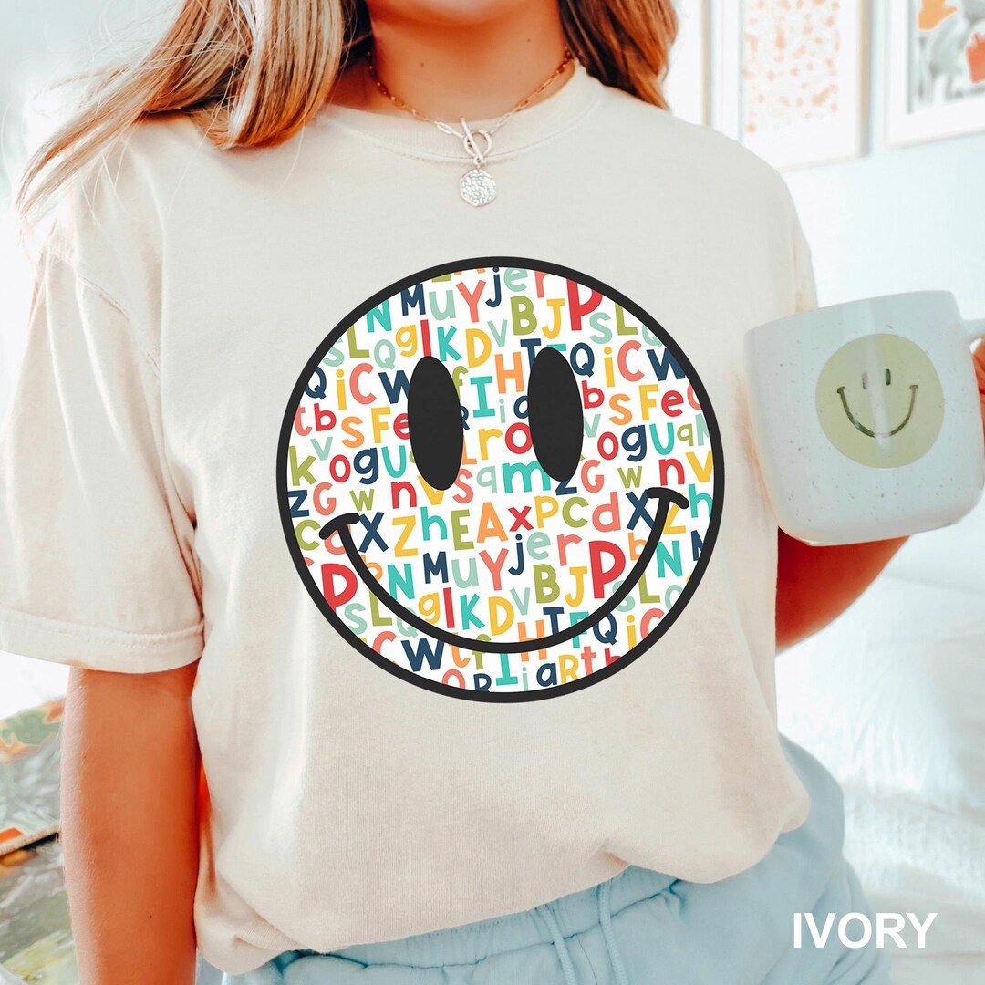 Comfort Colors Alphabet Smiley Face Shirt, Retro Smiley Face Shirt ...