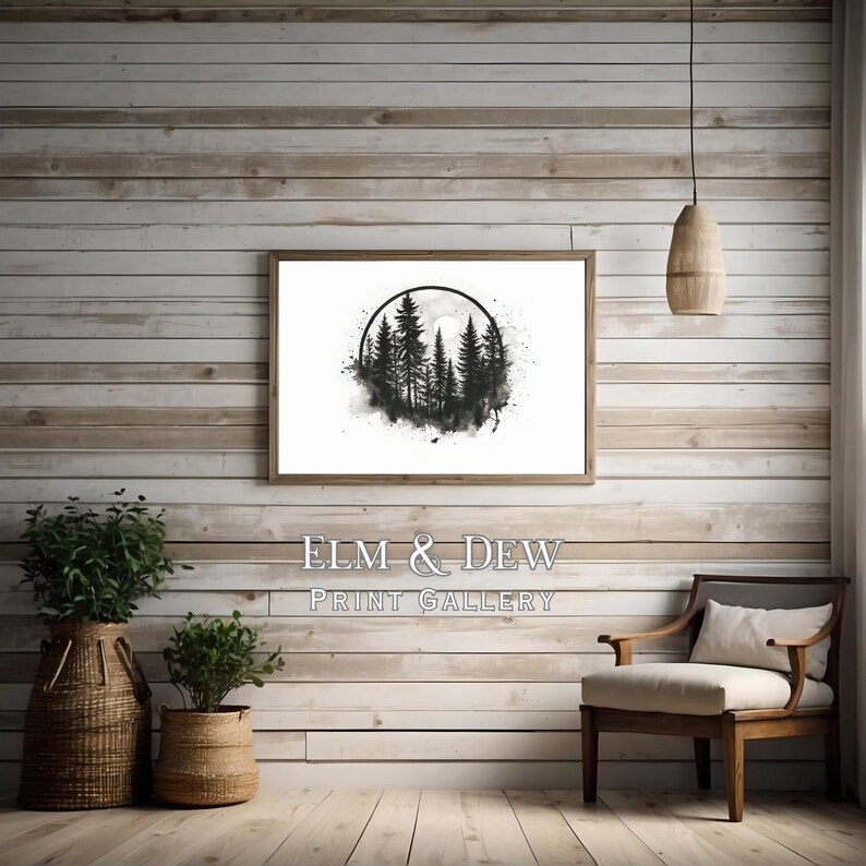 Printable Rustic Ink Forest, Black Ink Drawing, Minimalist Art, Nature ...