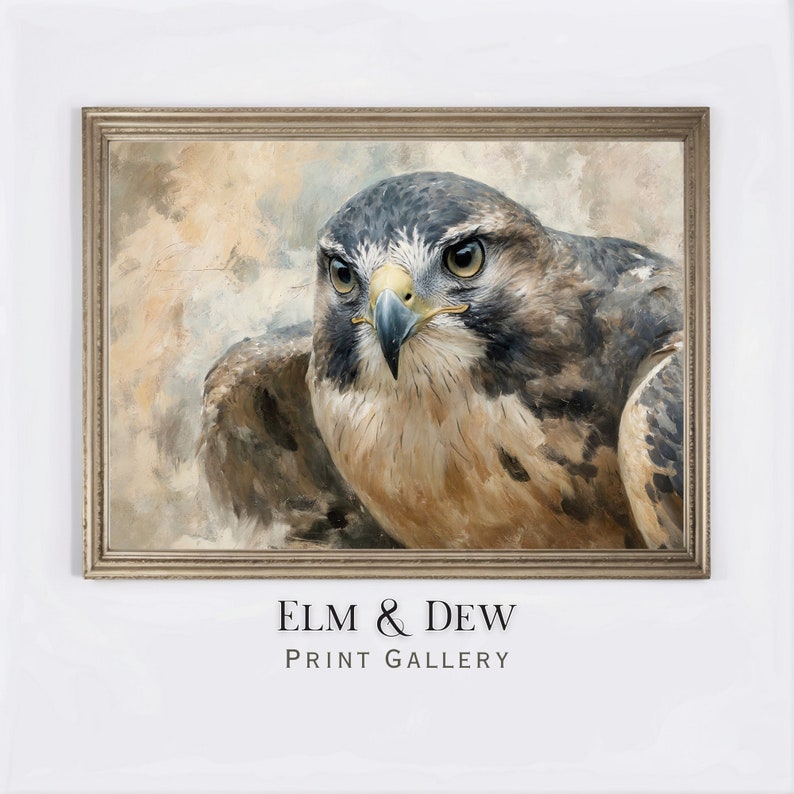 Printable Hawk Portrait, Wildlife Art Print, Bird Painting, Neutral ...