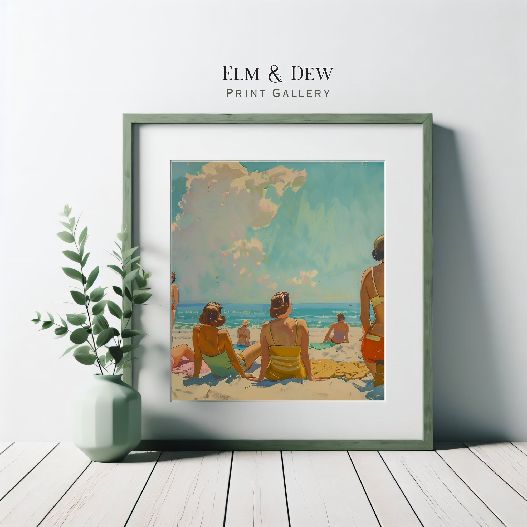 Retro Beach Art, Summer Print, Vintage Poster, Coastal Wall Art, Women ...