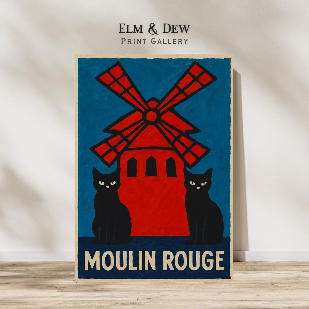 Moulin Rouge Black Cat Poster, Vintage French Art Print,paris Cabaret ...