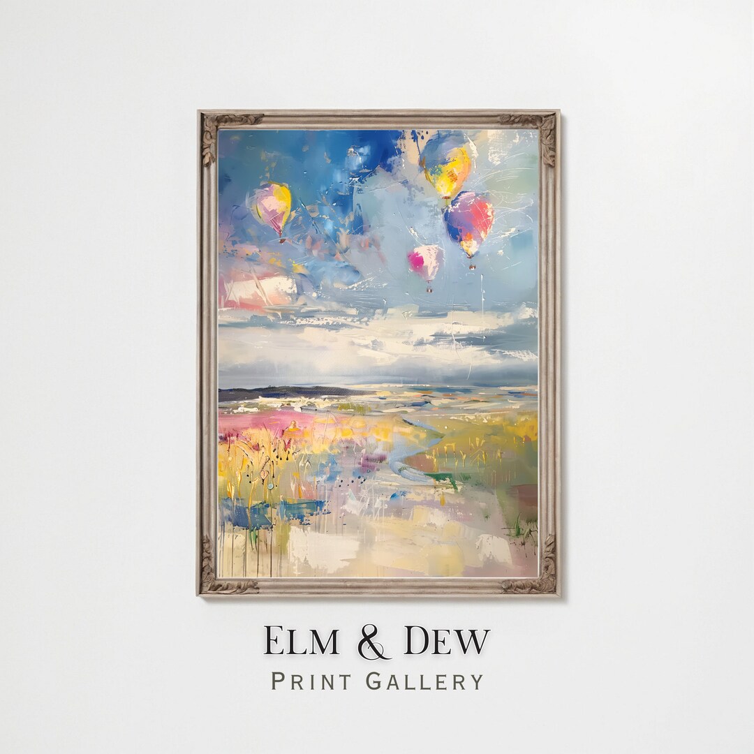 Modern Abstract Print, Hot Air Balloon Wall Art, Landscape Painting ...