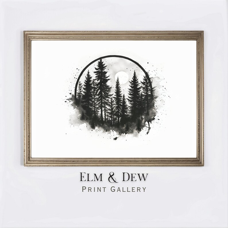 Printable Rustic Ink Forest, Black Ink Drawing, Minimalist Art, Nature ...