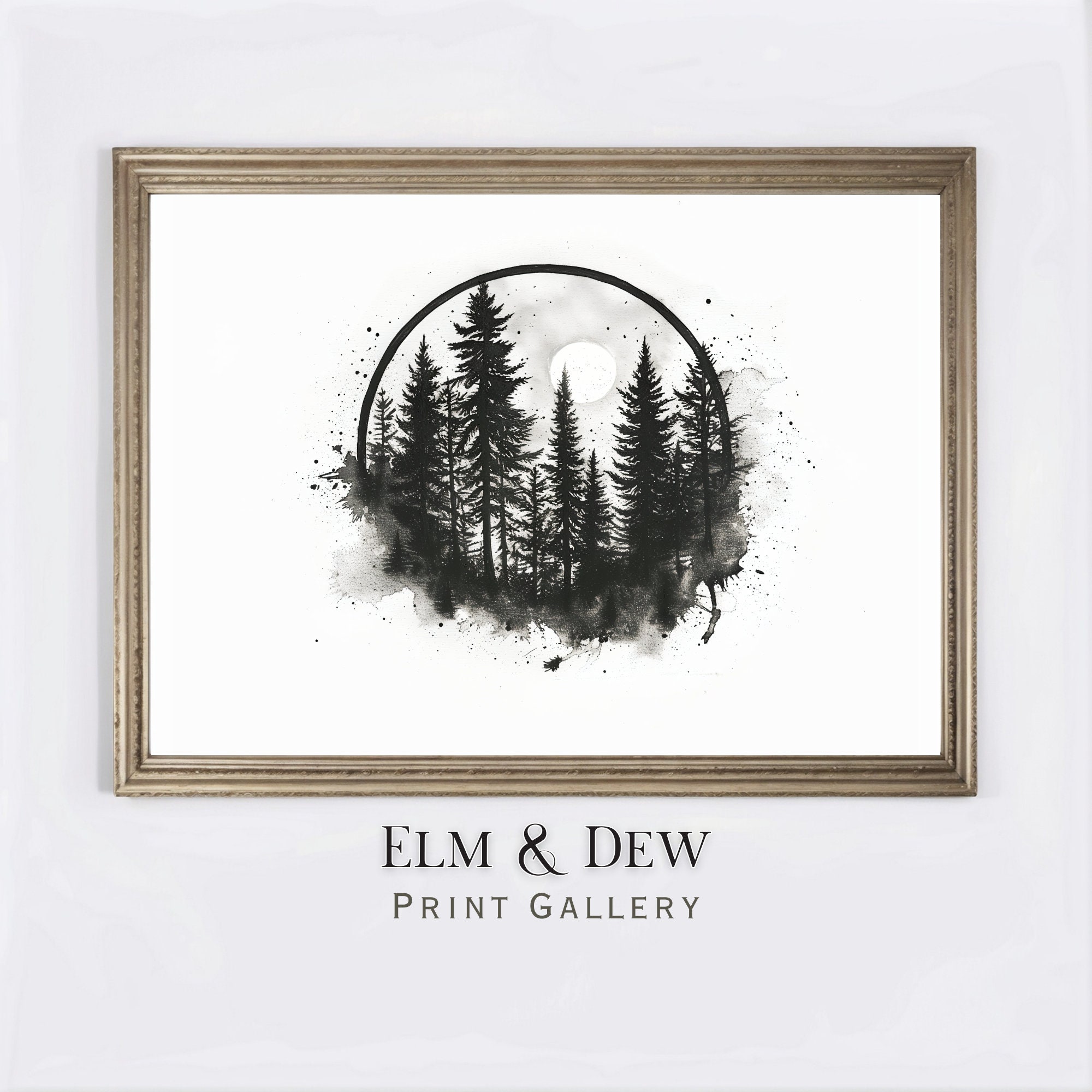 Printable Rustic Ink Forest, Black Ink Drawing, Minimalist Art, Nature ...