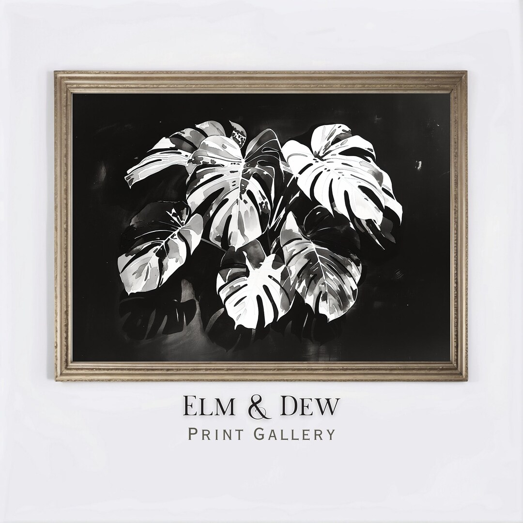 Black and White Monstera Leaves, Modern Art, Home Decor, Botanical Art ...