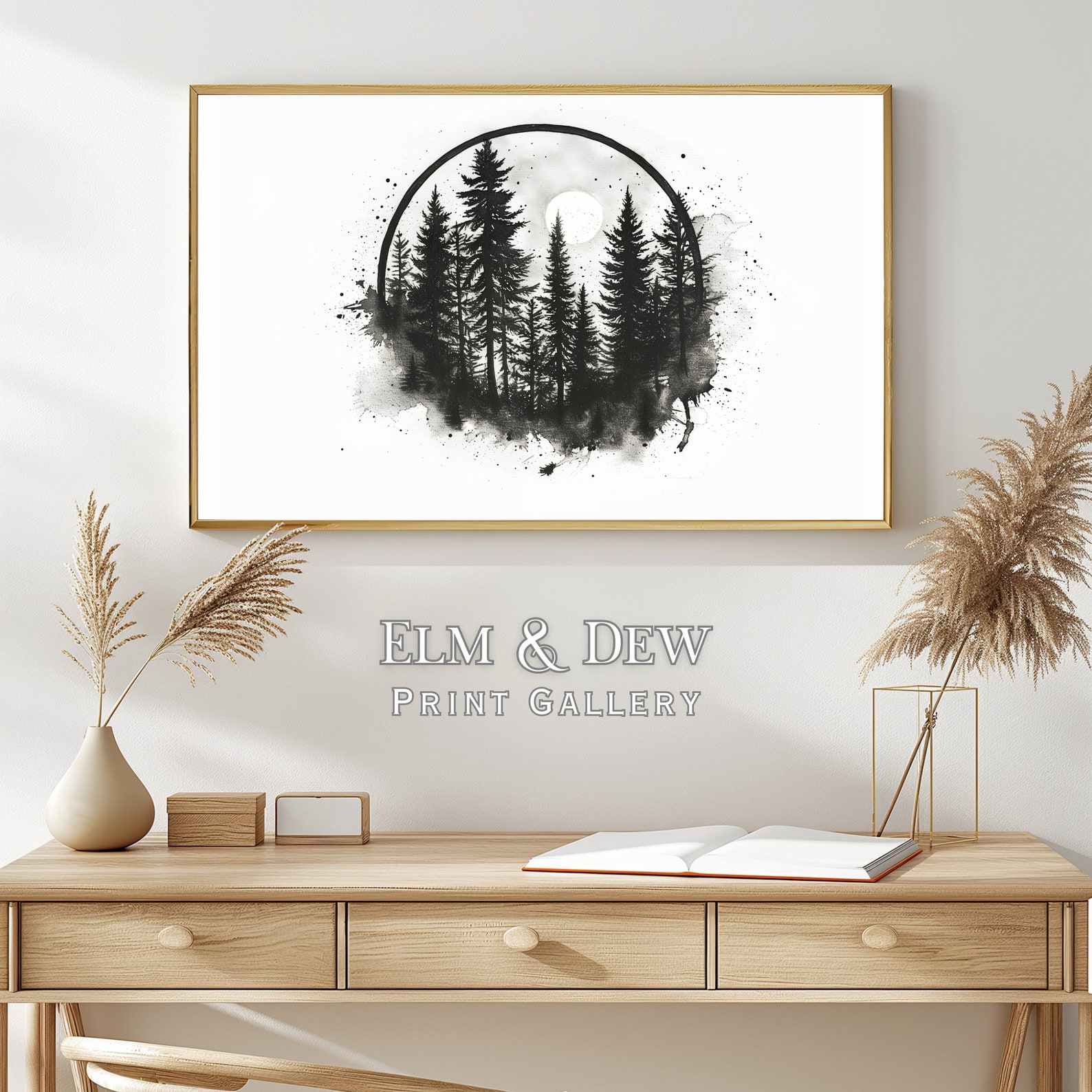 Printable Rustic Ink Forest, Black Ink Drawing, Minimalist Art, Nature ...