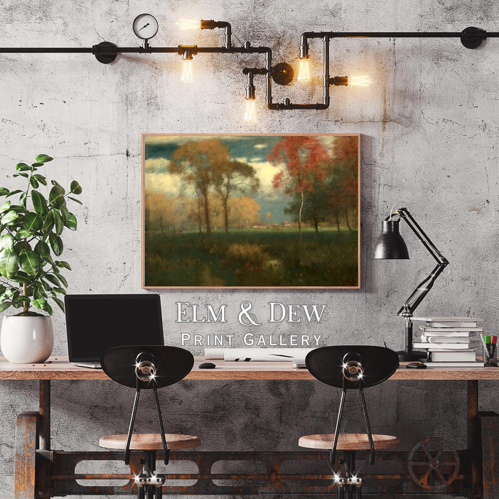 Vintage Autumn Landscape Painting, Farm Field Wall Art, Fall Nature ...