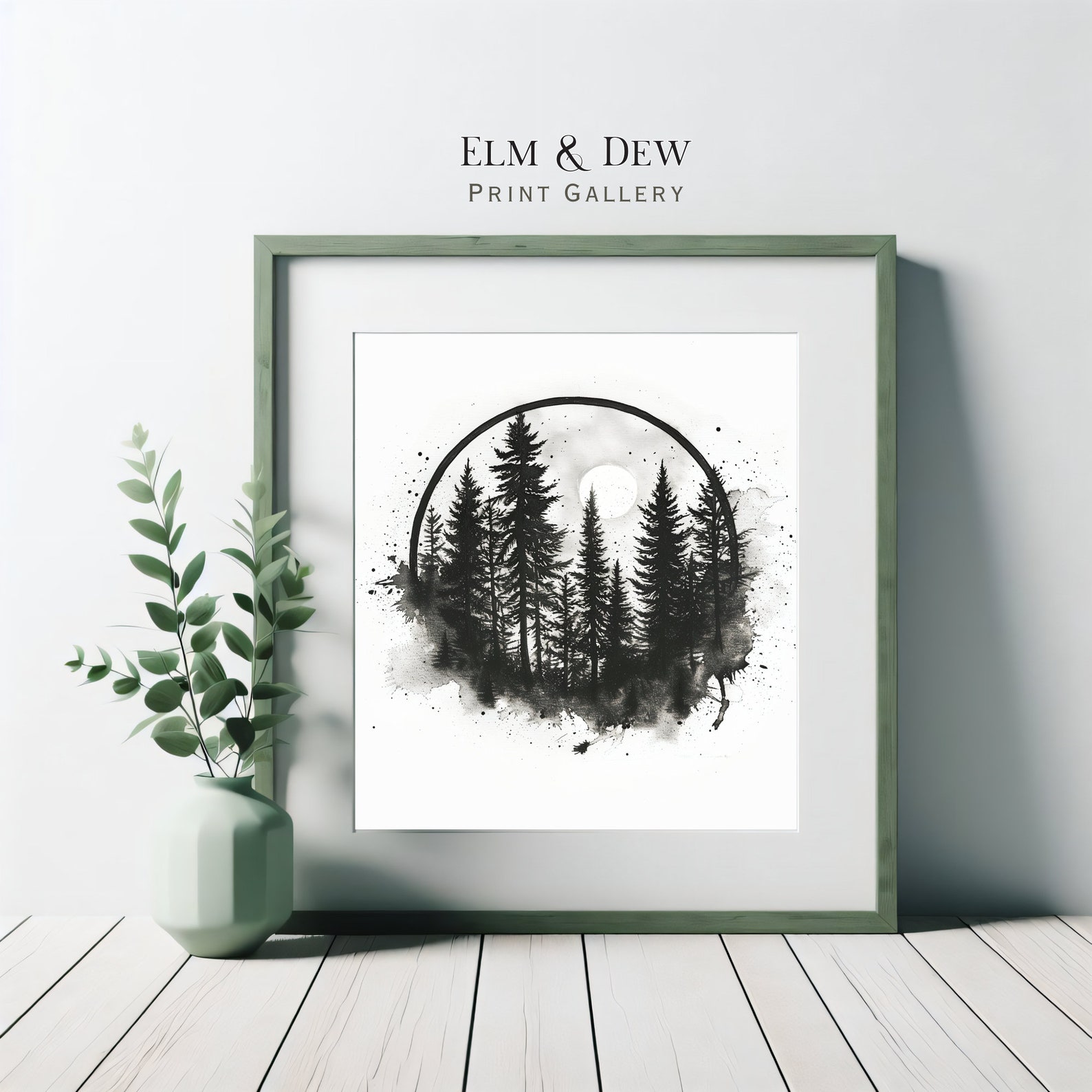 Printable Rustic Ink Forest, Black Ink Drawing, Minimalist Art, Nature ...
