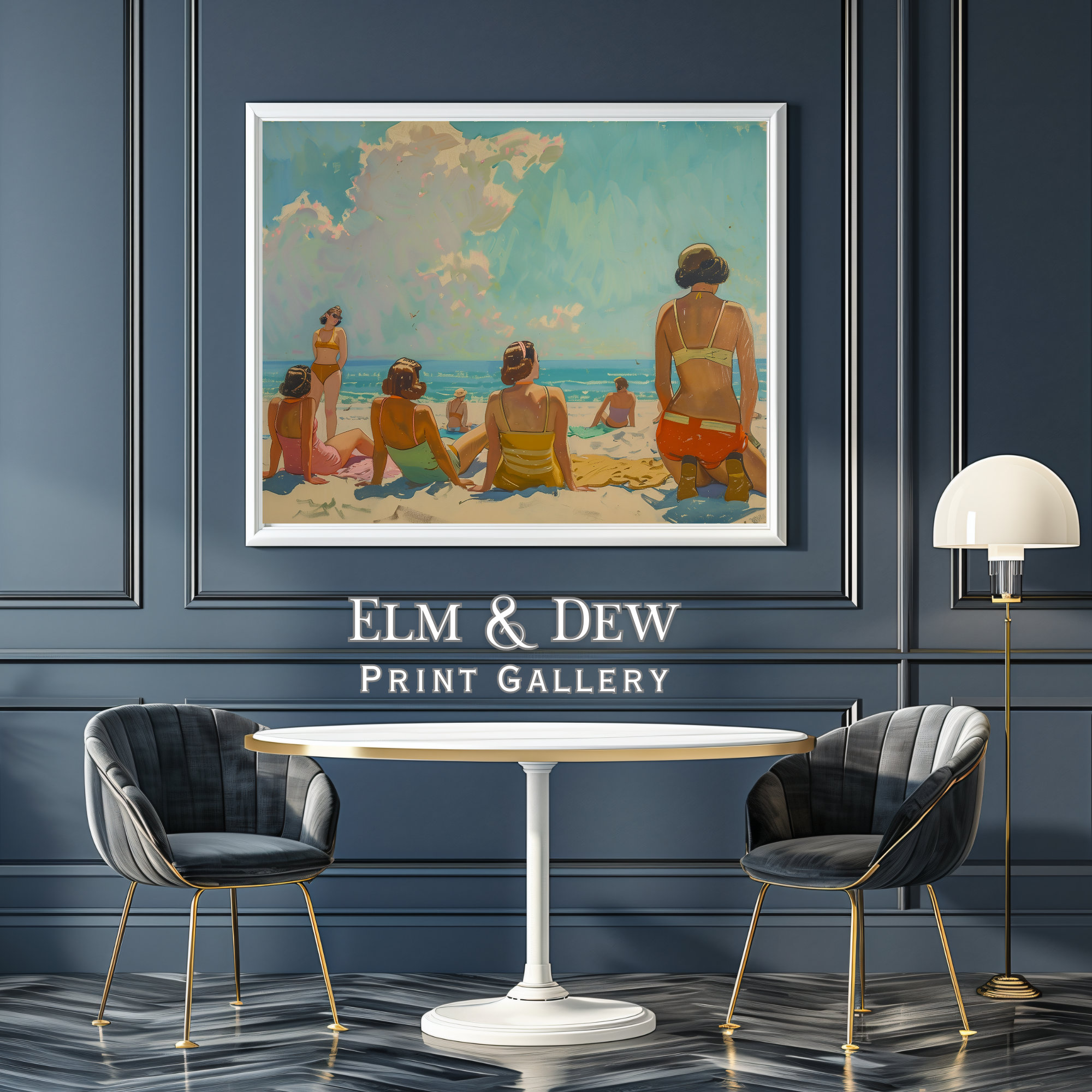 Retro Beach Art, Summer Print, Vintage Poster, Coastal Wall Art, Women ...