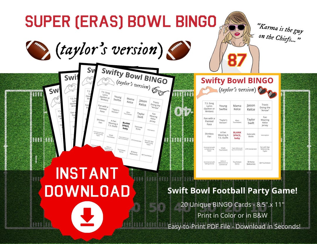 Super Swift Bowl BINGO - Swift Football Bingo Cards - Tay Swift ...