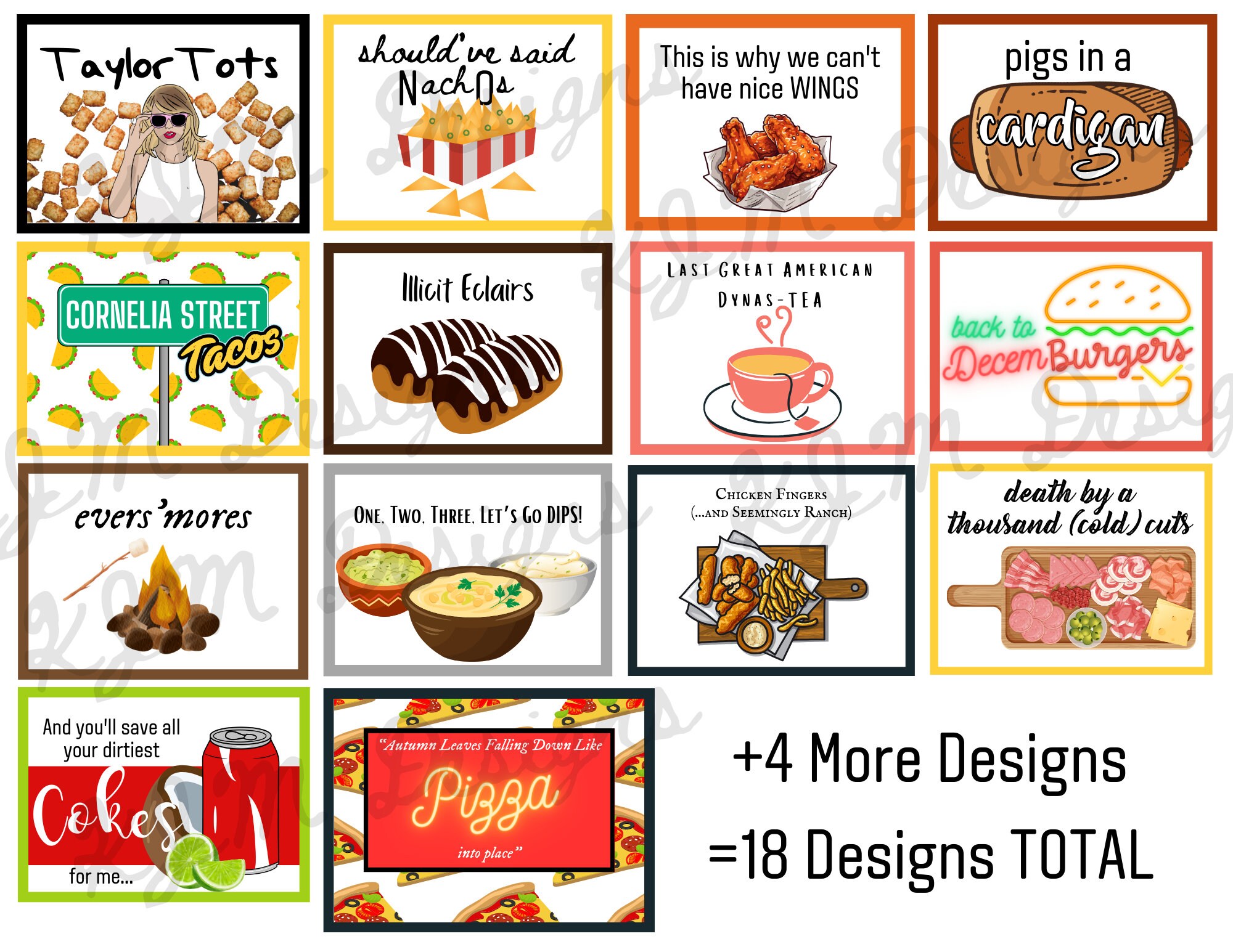 Tay Swift Food Pun Labels - Taylor Bowl Foods - Game Day Snacks - Super ...